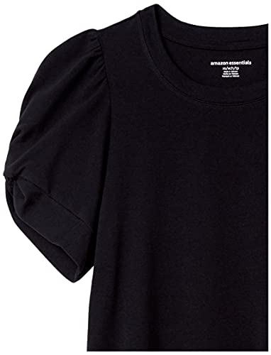 Amazon Essentials Women's Classic-Fit Twist Sleeve Crewneck T-Shirt, Black, Medium