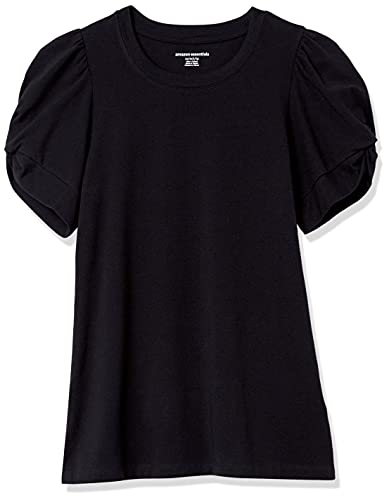 Amazon Essentials Women's Classic-Fit Twist Sleeve Crewneck T-Shirt, Black, Medium