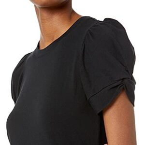 Amazon Essentials Women's Classic-Fit Twist Sleeve Crewneck T-Shirt, Black, Medium