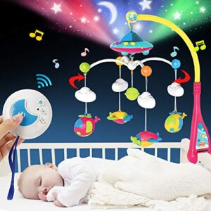 bobxin baby mobile for crib, crib mobile with projector and 108 melodies music, crib toys with remote control and hanging rattles rotating,gift for newborn and baby boy girl sleep