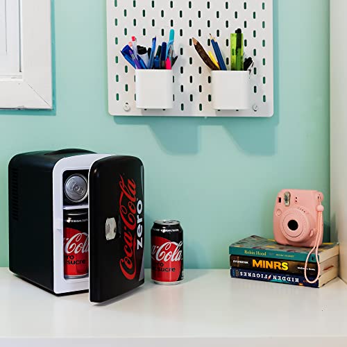 Coca cola Coke Zero 4L Cooler/Warmer w/ 12V DC and 110V AC Cords, 6 Can Portable Mini Fridge, Personal Travel Refrigerator for Snacks Lunch Drinks Cosmetics, Desk Home Office Dorm, Black