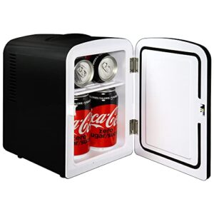 Coca cola Coke Zero 4L Cooler/Warmer w/ 12V DC and 110V AC Cords, 6 Can Portable Mini Fridge, Personal Travel Refrigerator for Snacks Lunch Drinks Cosmetics, Desk Home Office Dorm, Black