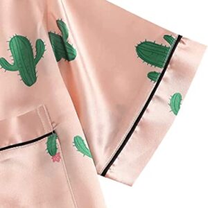 Avanova Women's Pajama Set Stain Cactus Print Short Sleeve Button Down 2 Piece Sleepwear Pink Catus Small