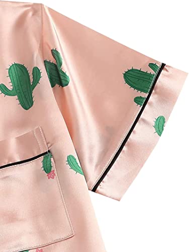 Avanova Women's Pajama Set Stain Cactus Print Short Sleeve Button Down 2 Piece Sleepwear Pink Catus Small