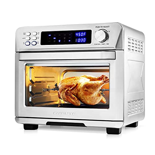 OVENTE Air Fryer Toaster Oven Combo, 26 Qt Stainless Steel Countertop Convection Oven with 1700W Power, Digital Display and Accessories, Perfect for Pizza, Roast, Bake, Toast & Broil, Silver OFD4025BR