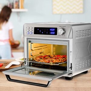 OVENTE Air Fryer Toaster Oven Combo, 26 Qt Stainless Steel Countertop Convection Oven with 1700W Power, Digital Display and Accessories, Perfect for Pizza, Roast, Bake, Toast & Broil, Silver OFD4025BR