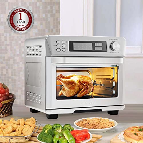 OVENTE Air Fryer Toaster Oven Combo, 26 Qt Stainless Steel Countertop Convection Oven with 1700W Power, Digital Display and Accessories, Perfect for Pizza, Roast, Bake, Toast & Broil, Silver OFD4025BR