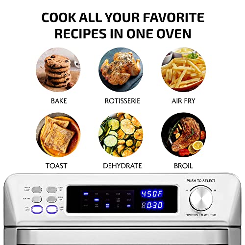 OVENTE Air Fryer Toaster Oven Combo, 26 Qt Stainless Steel Countertop Convection Oven with 1700W Power, Digital Display and Accessories, Perfect for Pizza, Roast, Bake, Toast & Broil, Silver OFD4025BR