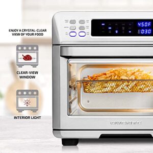 OVENTE Air Fryer Toaster Oven Combo, 26 Qt Stainless Steel Countertop Convection Oven with 1700W Power, Digital Display and Accessories, Perfect for Pizza, Roast, Bake, Toast & Broil, Silver OFD4025BR