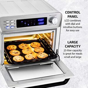 OVENTE Air Fryer Toaster Oven Combo, 26 Qt Stainless Steel Countertop Convection Oven with 1700W Power, Digital Display and Accessories, Perfect for Pizza, Roast, Bake, Toast & Broil, Silver OFD4025BR