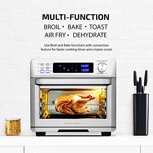 OVENTE Air Fryer Toaster Oven Combo, 26 Qt Stainless Steel Countertop Convection Oven with 1700W Power, Digital Display and Accessories, Perfect for Pizza, Roast, Bake, Toast & Broil, Silver OFD4025BR