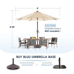 BLUU MAPLE 9 FT Outdoor Solar Patio Umbrella LED Table Umbrellas with 16 LED Strip Lights & Hub Light, Aluminum Frame, 3 YEARS Fade Resistance & UV Protection Olefin Fabric - Cream Beige