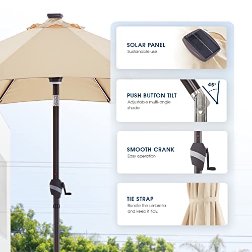 BLUU MAPLE 9 FT Outdoor Solar Patio Umbrella LED Table Umbrellas with 16 LED Strip Lights & Hub Light, Aluminum Frame, 3 YEARS Fade Resistance & UV Protection Olefin Fabric - Cream Beige