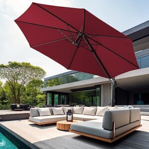 wikiwiki s series cantilever patio umbrellas 10 ft outdoor offset umbrella/fade & uv resistant solution-dyed fabric, 5 level 360 rotation aluminum pole for deck pool backyard garden, burgundy