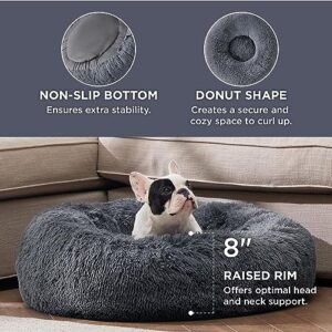 Bedsure Calming Dog Bed for Medium Dogs - Donut Washable Medium Pet Bed, 30 inches Anti Anxiety Round Fluffy Plush Faux Fur Cat Bed, Fits up to 45 lbs Pets, Dark Grey