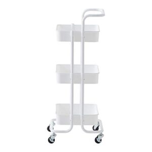 CLIPOP 3-Tier Rolling Utility Cart with Ergonomic Handle & Lockable Mute Wheels, Multifunctional Metal Organizer Storage Trolley Service Cart for Kitchen Living Room Office (White)