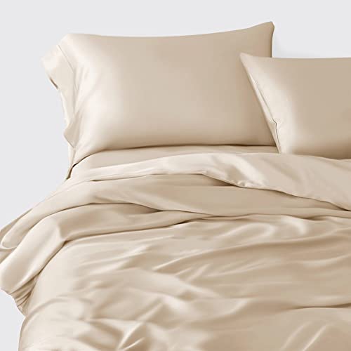 Linenwalas 100% Organic Bamboo Duvet Cover Set Queen- Duvet Cover 90x90 Inches, Buttery Soft Lightweight, Silk Cooling Duvet Cover Set with Zipper Closure for Queen Size Bed (Beige/Taupe, Queen)