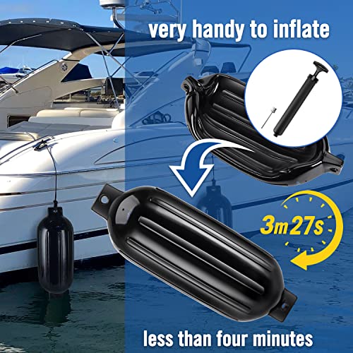 Affordura Boat Fender 4 Pack Boat Bumpers Fenders with 4 Ropes, Boat Bumpers for Pontoon Boat Fenders Inflatable (Black, 6.5 inch)