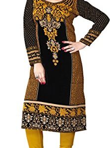 Women's Long Kurti Indian Kurti Top Tunic India Clothes (Black/Brown, 4XL)