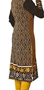 Women's Long Kurti Indian Kurti Top Tunic India Clothes (Black/Brown, 4XL)