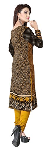 Women's Long Kurti Indian Kurti Top Tunic India Clothes (Black/Brown, 4XL)