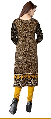 Women's Long Kurti Indian Kurti Top Tunic India Clothes (Black/Brown, 4XL)