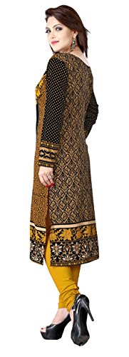 Women's Long Kurti Indian Kurti Top Tunic India Clothes (Black/Brown, 4XL)