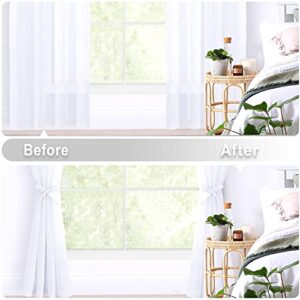 Hiasan White Sheer Curtains 84 Inches Long with Tiebacks, Light Filtering Semi Transparent Lightweight Voile Grommet Window Curtains for Bedroom, Living Room, W52 x L84, Set of 2 Drape Panels