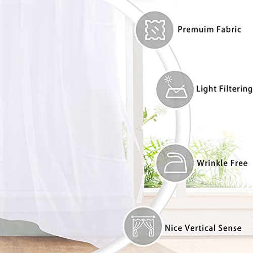 Hiasan White Sheer Curtains 84 Inches Long with Tiebacks, Light Filtering Semi Transparent Lightweight Voile Grommet Window Curtains for Bedroom, Living Room, W52 x L84, Set of 2 Drape Panels