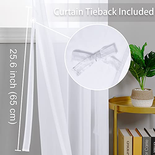 Hiasan White Sheer Curtains 84 Inches Long with Tiebacks, Light Filtering Semi Transparent Lightweight Voile Grommet Window Curtains for Bedroom, Living Room, W52 x L84, Set of 2 Drape Panels