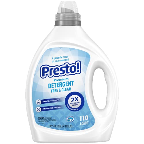 Amazon Brand - Presto! Concentrated Liquid Laundry Detergent, Free & Clear, Hypoallergenic, Free of Perfumes Clear of Dyes, 110 Loads, 82.5 fl oz