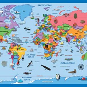 2 Pack - World Map Poster for Kids [Illustrated] + Simplified United States Map (Laminated, 18" x 29")