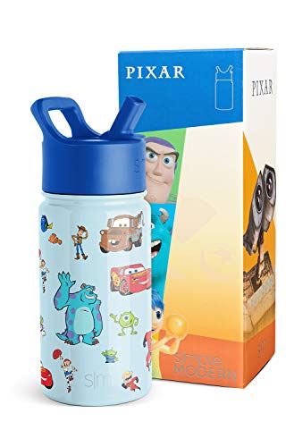 Simple Modern Disney Pixar Kids Water Bottle with Straw Lid | Reusable Insulated Stainless Steel Cup for Boys, School | Summit Collection | 14oz, Pixar Pals