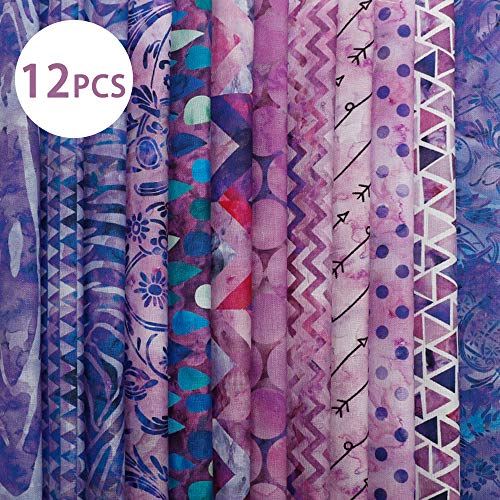 Chuanshui 12 PCS 11.4 x 11.4 inches (29 x 29 CM) 100% Cotton Craft Fabric Bundle for Patchwork 12 Different Pattern Pre-Cut Quilting Fabric Square for DIY Craft Sewing (Purple Pattern)