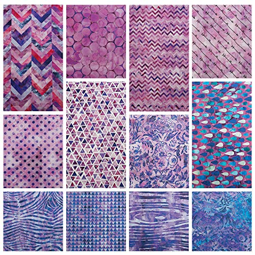 Chuanshui 12 PCS 11.4 x 11.4 inches (29 x 29 CM) 100% Cotton Craft Fabric Bundle for Patchwork 12 Different Pattern Pre-Cut Quilting Fabric Square for DIY Craft Sewing (Purple Pattern)