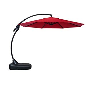 grand patio deluxe napoli 12ft patio umbrella, curvy aluminum cantilever umbrella with base, round large offset umbrellas for garden deck pool (red, 12 ft)