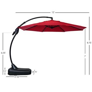 Grand patio Deluxe NAPOLI 12FT Patio Umbrella, Curvy Aluminum Cantilever Umbrella with Base, Round Large Offset Umbrellas for Garden Deck Pool (Red, 12 FT)