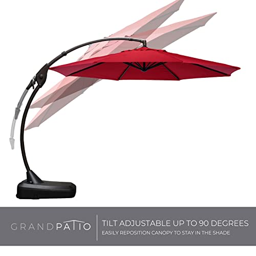 Grand patio Deluxe NAPOLI 12FT Patio Umbrella, Curvy Aluminum Cantilever Umbrella with Base, Round Large Offset Umbrellas for Garden Deck Pool (Red, 12 FT)