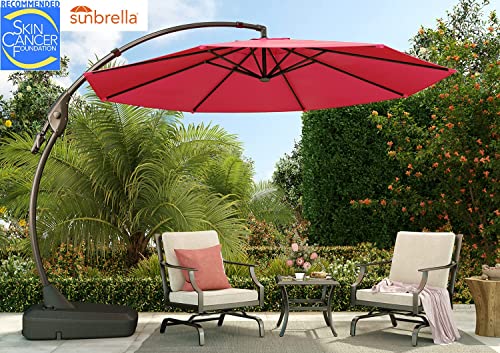 Grand patio Deluxe NAPOLI 12FT Patio Umbrella, Curvy Aluminum Cantilever Umbrella with Base, Round Large Offset Umbrellas for Garden Deck Pool (Red, 12 FT)