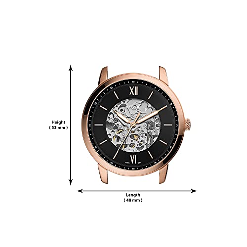 Fossil Men's Neutra Automatic Stainless Steel and Eco Leather Three-Hand Skeleton Watch, Color: Rose Gold, Brown (Model: ME3195)