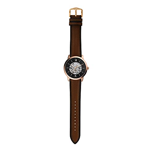 Fossil Men's Neutra Automatic Stainless Steel and Eco Leather Three-Hand Skeleton Watch, Color: Rose Gold, Brown (Model: ME3195)