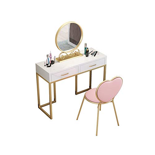 Teerwere Dressing Table Dressing Table Wrought Iron Dressing Table Simple Bedroom Multi-Functional Makeup Table and Chair Dressing Table with Mirror (Color : 2, Size : 80x40cm)