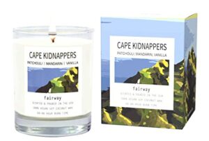 fairway premium candle for sport lovers | all natural scented vegan soy wax | hand poured in usa | golf candles | bucket list cape kidnappers | scent patchouli,mandarin,vanilla | 13.5 oz glass tumbler