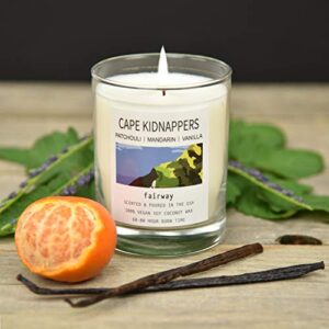 Fairway Premium Candle for Sport Lovers | All Natural Scented Vegan Soy Wax | Hand Poured in USA | Golf Candles | Bucket List Cape Kidnappers | Scent Patchouli,Mandarin,Vanilla | 13.5 oz Glass Tumbler