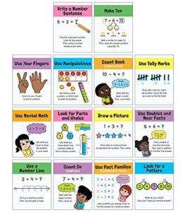 carson dellosa math strategies posters, 8.5" x 11" math posters for wall decor, bulletin board, classroom decor, daycare supplies, office decor, homeschool and classroom posters (14 posters)