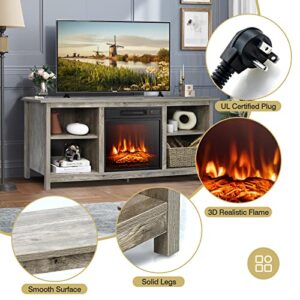 Tangkula TV Stand with Electric Fireplace, for TVs up to 65 Inches, with 18 Inches 1400W Electric Fireplace, with Remote Control, 3 Level Adjustable Flame & Timer, for Living Room, Bedroom