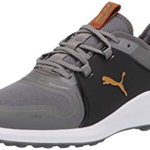 PUMA Men's Ignite Fasten8 Golf Shoe, Quiet Shade-Gold Black, 11.5