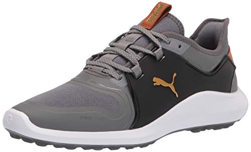 PUMA Men's Ignite Fasten8 Golf Shoe, Quiet Shade-Gold Black, 11.5