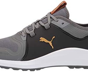 PUMA Men's Ignite Fasten8 Golf Shoe, Quiet Shade-Gold Black, 11.5