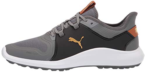 PUMA Men's Ignite Fasten8 Golf Shoe, Quiet Shade-Gold Black, 11.5